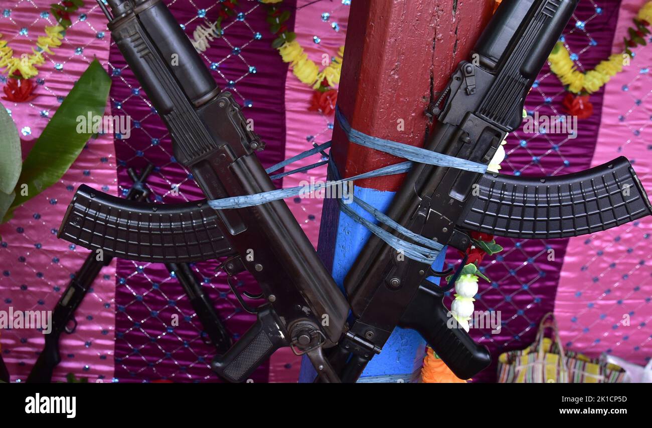 Guwahati, Guwahati, India. 17th Sep, 2022. Weapons of Assam police ...