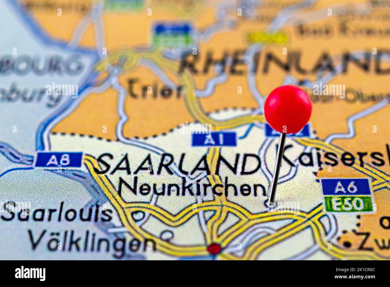 Neunkirchen map. Close up of Neunkirchen map with red pin. Map with red ...