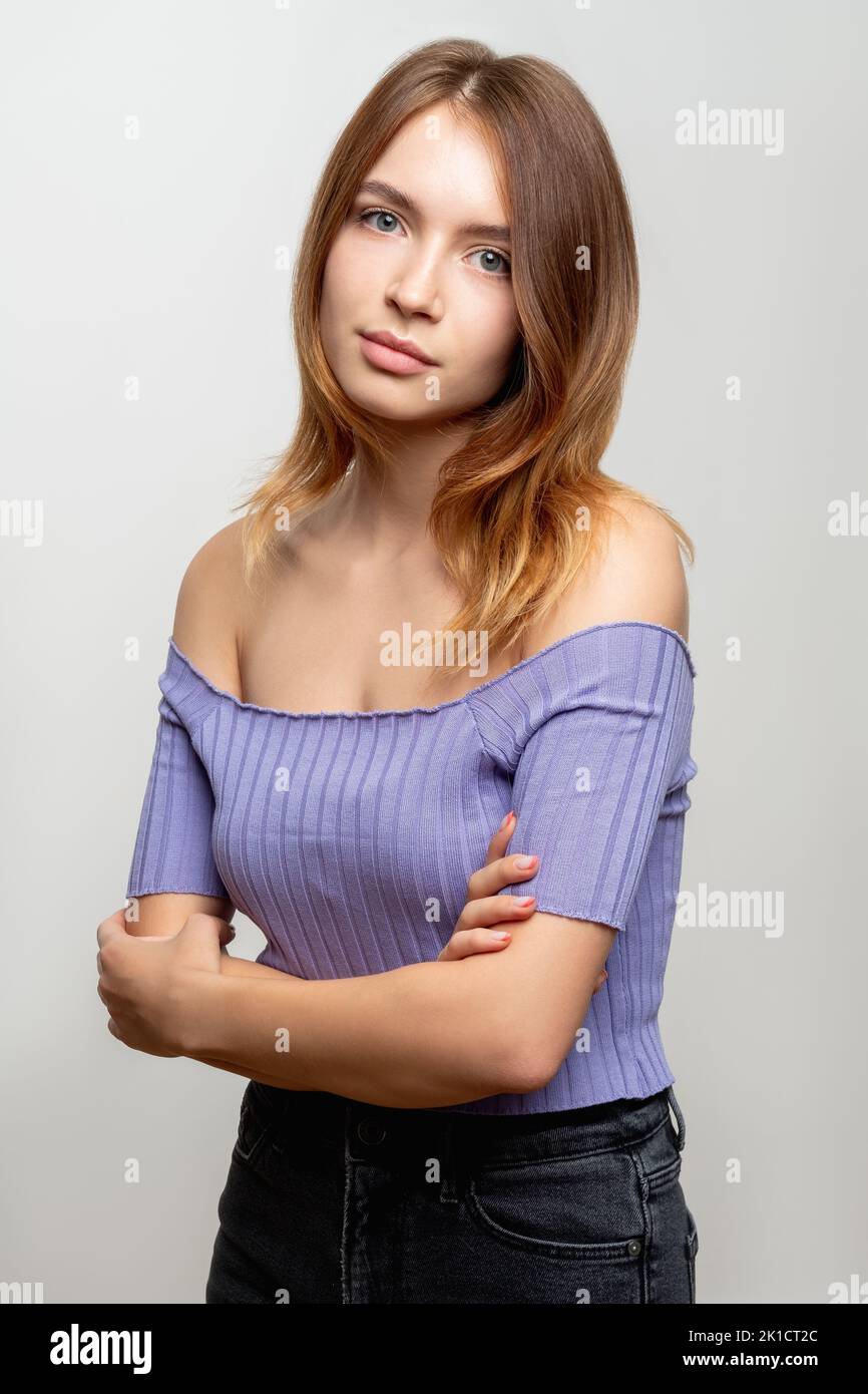 Female portrait. Woman lifestyle. Relaxed calm lady with natural makeup ...