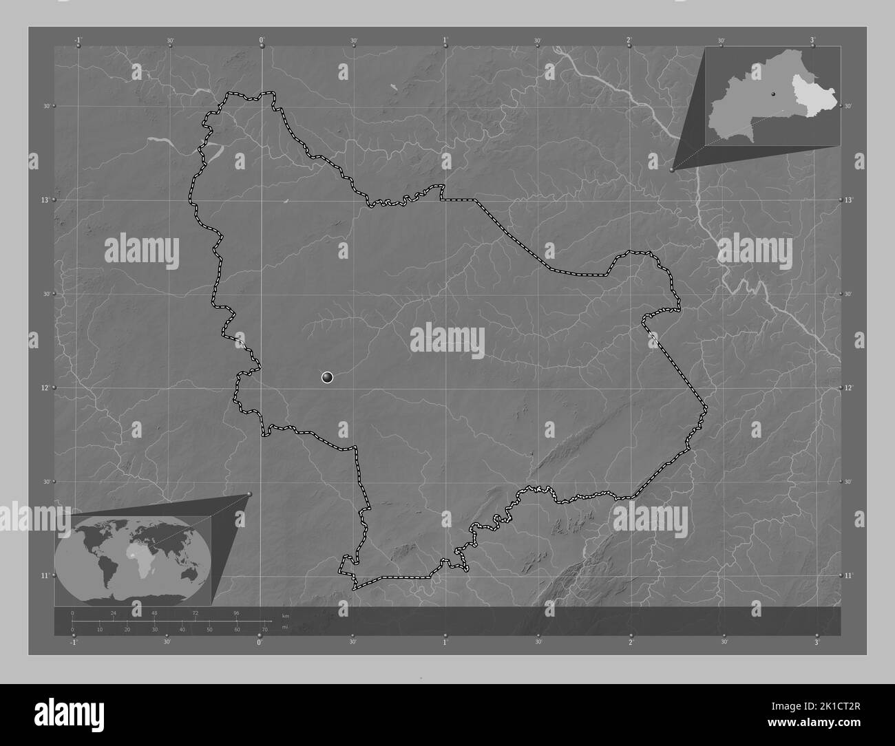 Est, region of Burkina Faso. Grayscale elevation map with lakes and ...