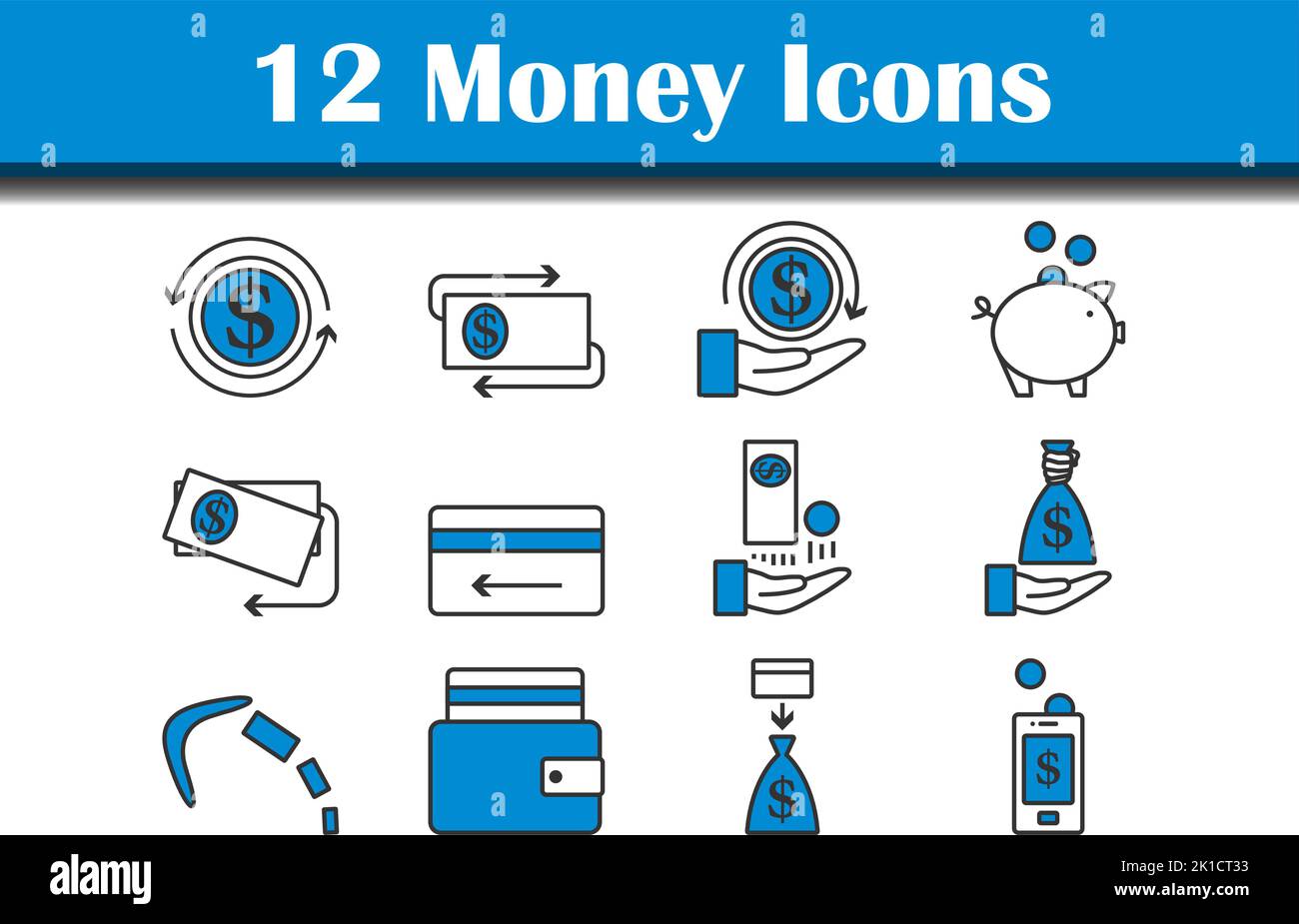 Money Icon Set. Editable Bold Outline With Color Fill Design. Vector ...