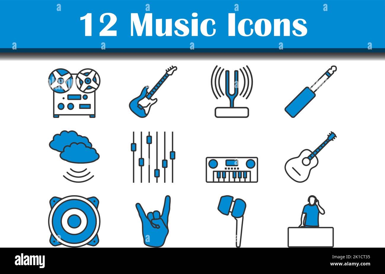 Music Icon Set. Editable Bold Outline With Color Fill Design. Vector ...
