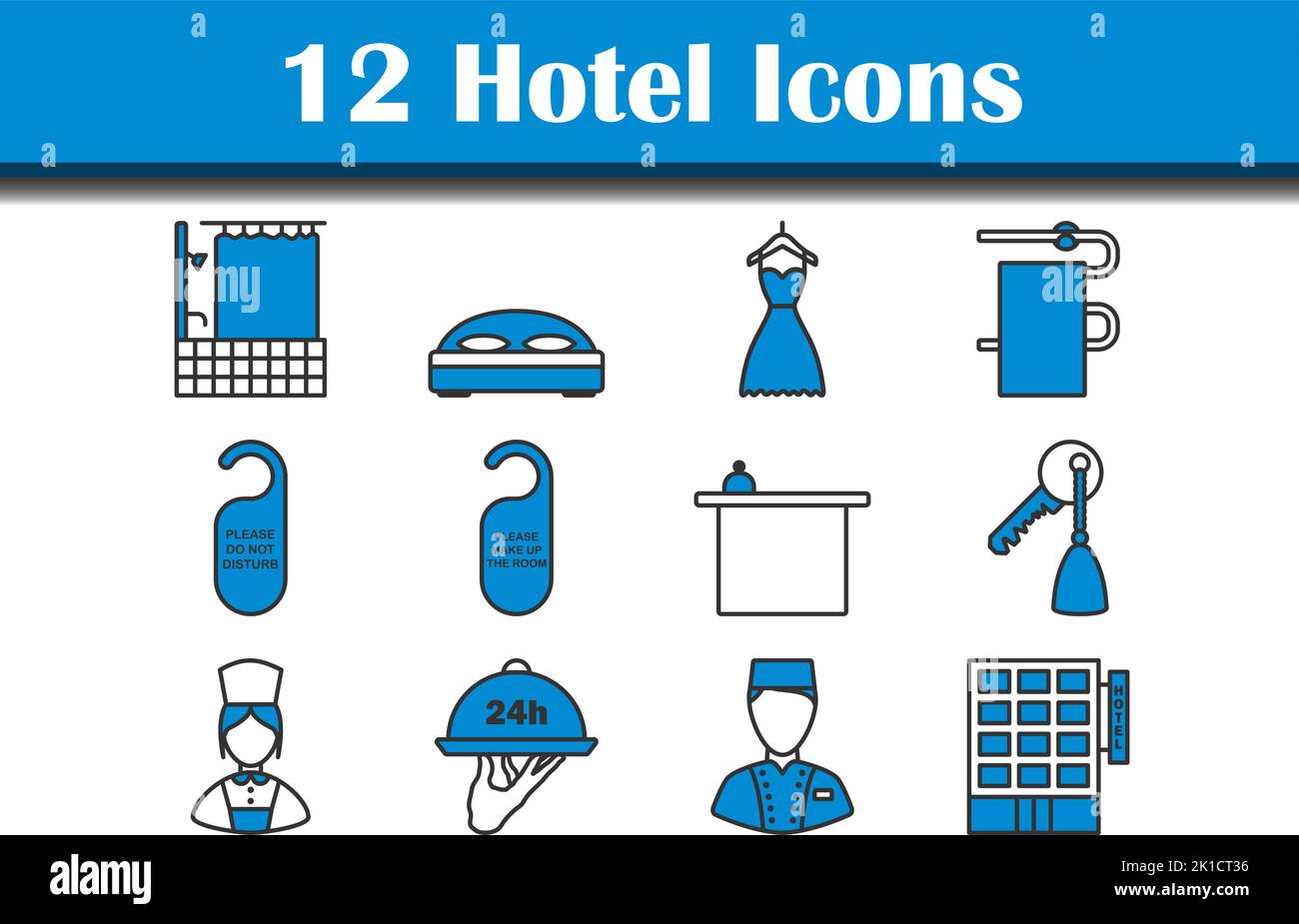 Hotel Icon Set. Editable Bold Outline With Color Fill Design. Vector ...