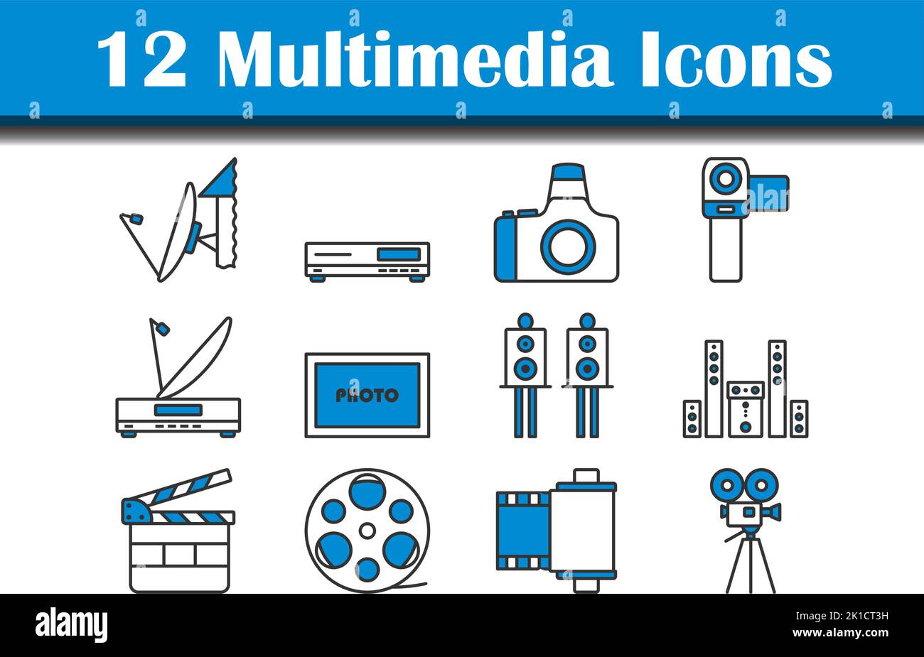 Multimedia Icon Set. Editable Bold Outline With Color Fill Design ...