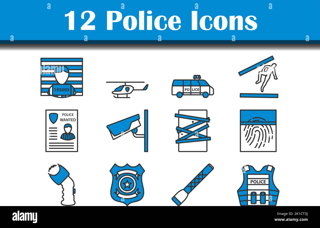 Police Icon Set. Editable Bold Outline With Color Fill Design. Vector ...