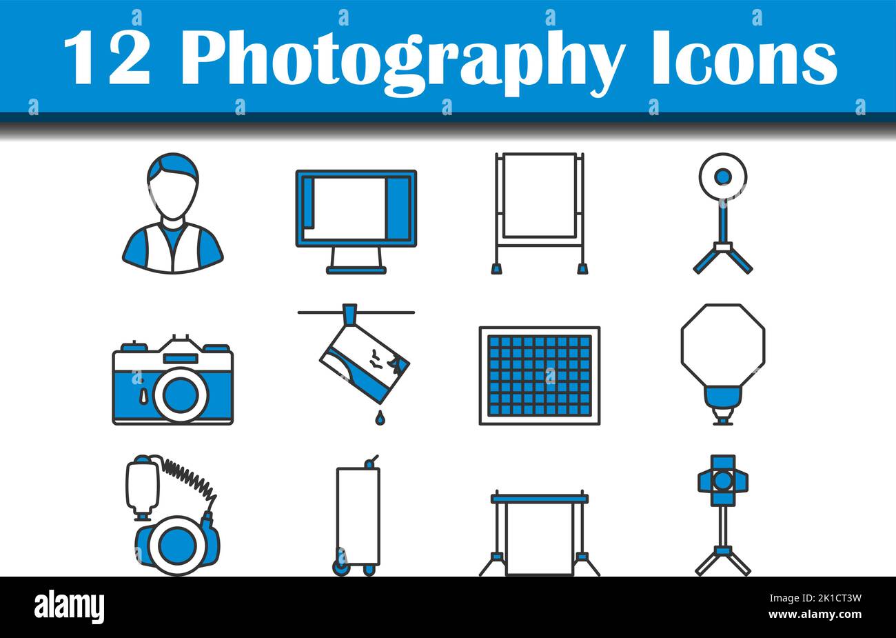 Photography Icon Set. Editable Bold Outline With Color Fill Design ...