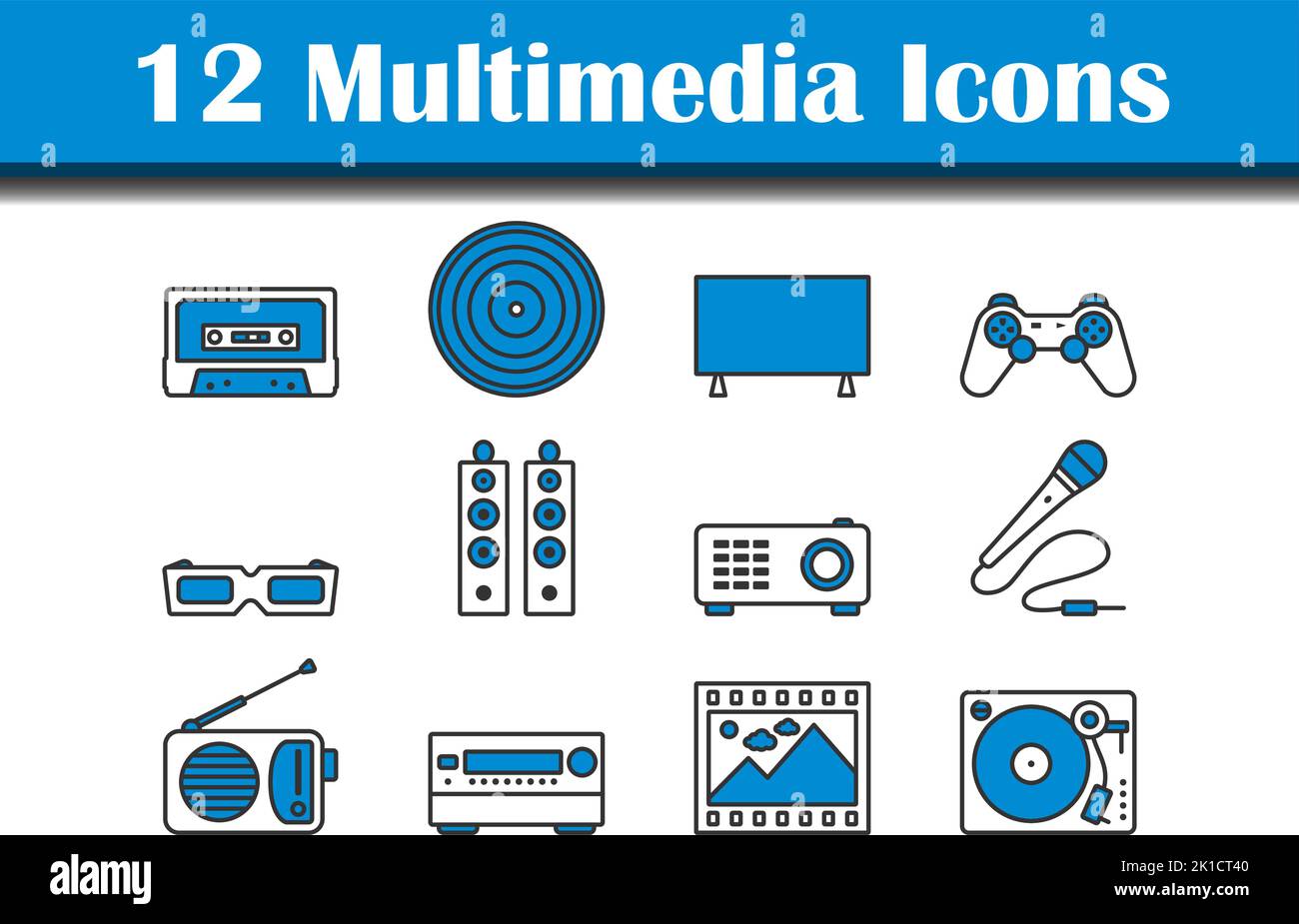 Multimedia Icon Set. Editable Bold Outline With Color Fill Design ...