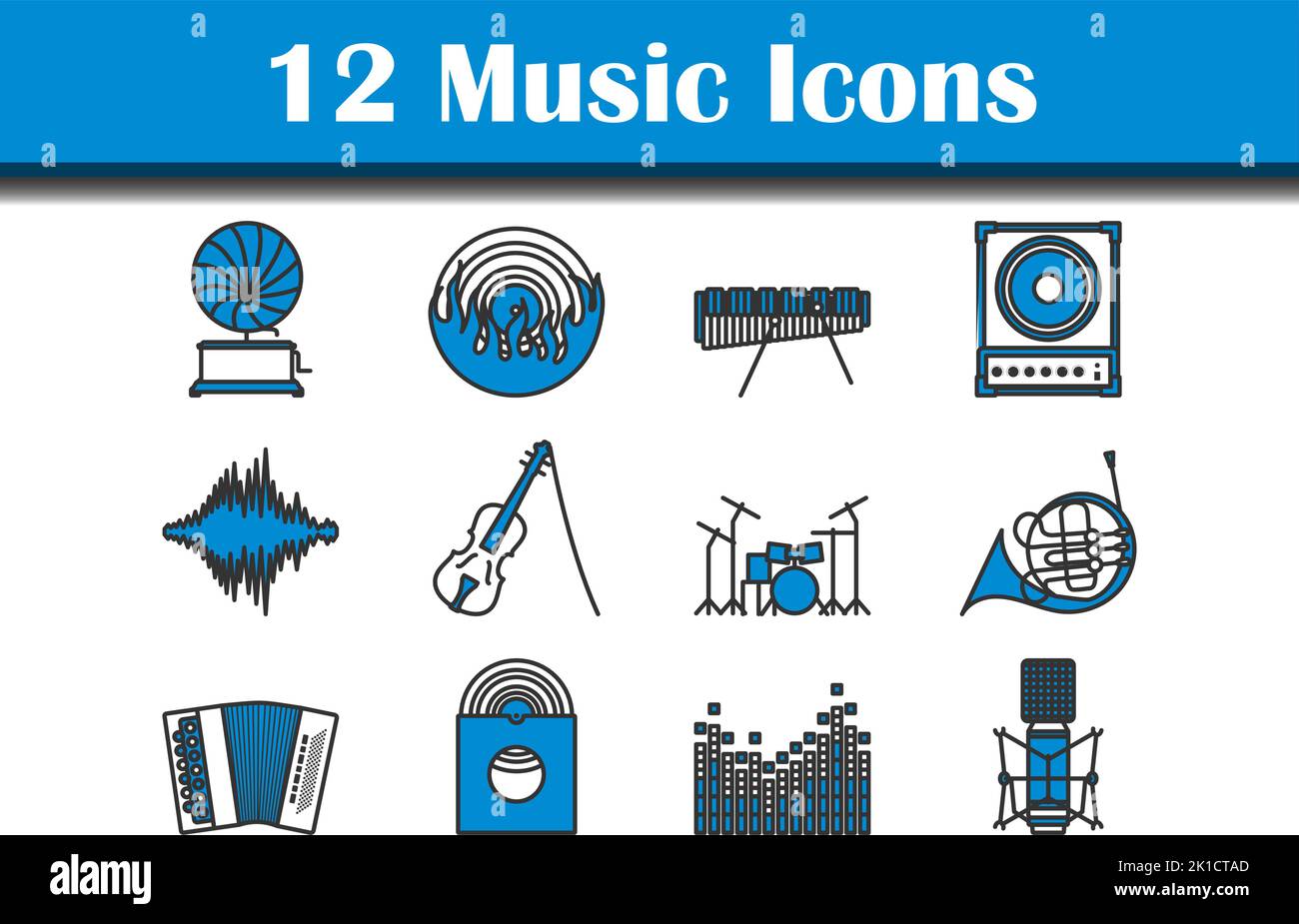 Music Icon Set. Editable Bold Outline With Color Fill Design. Vector ...