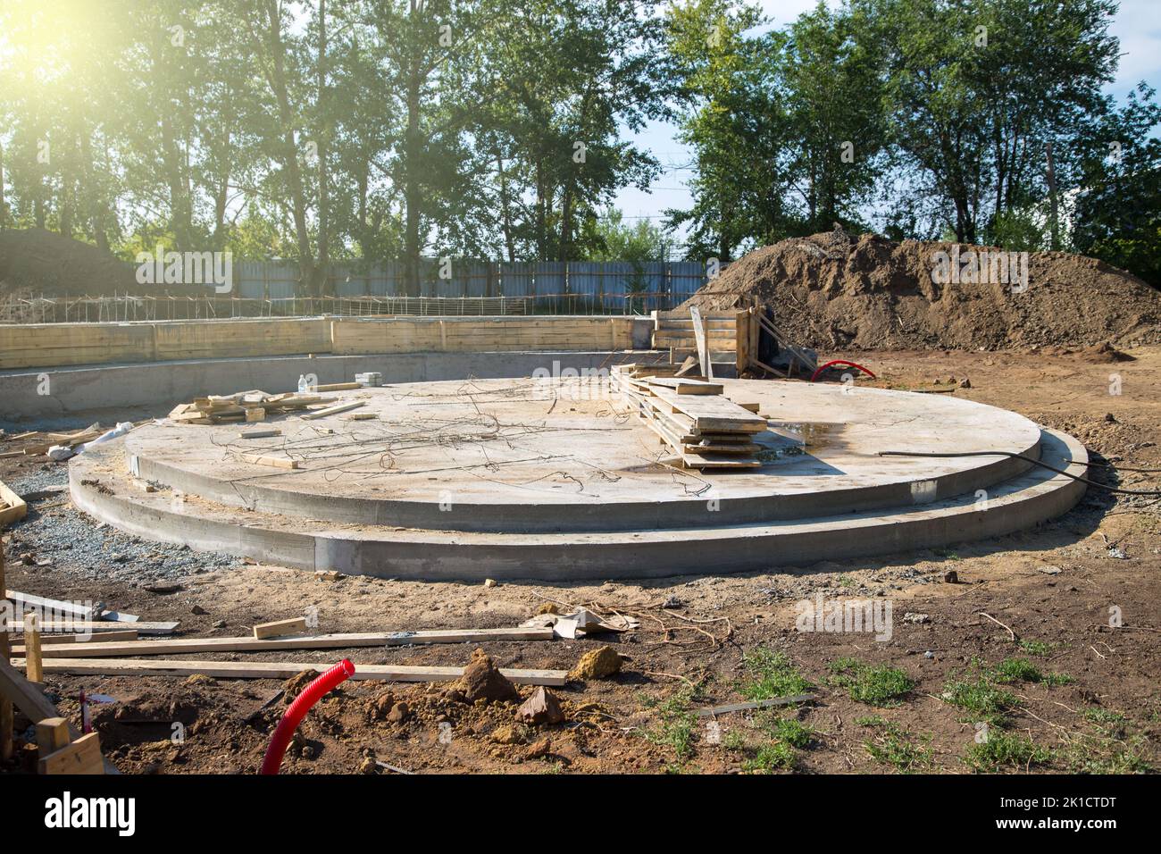 Construction a round stage stage for performances, pouring the ...