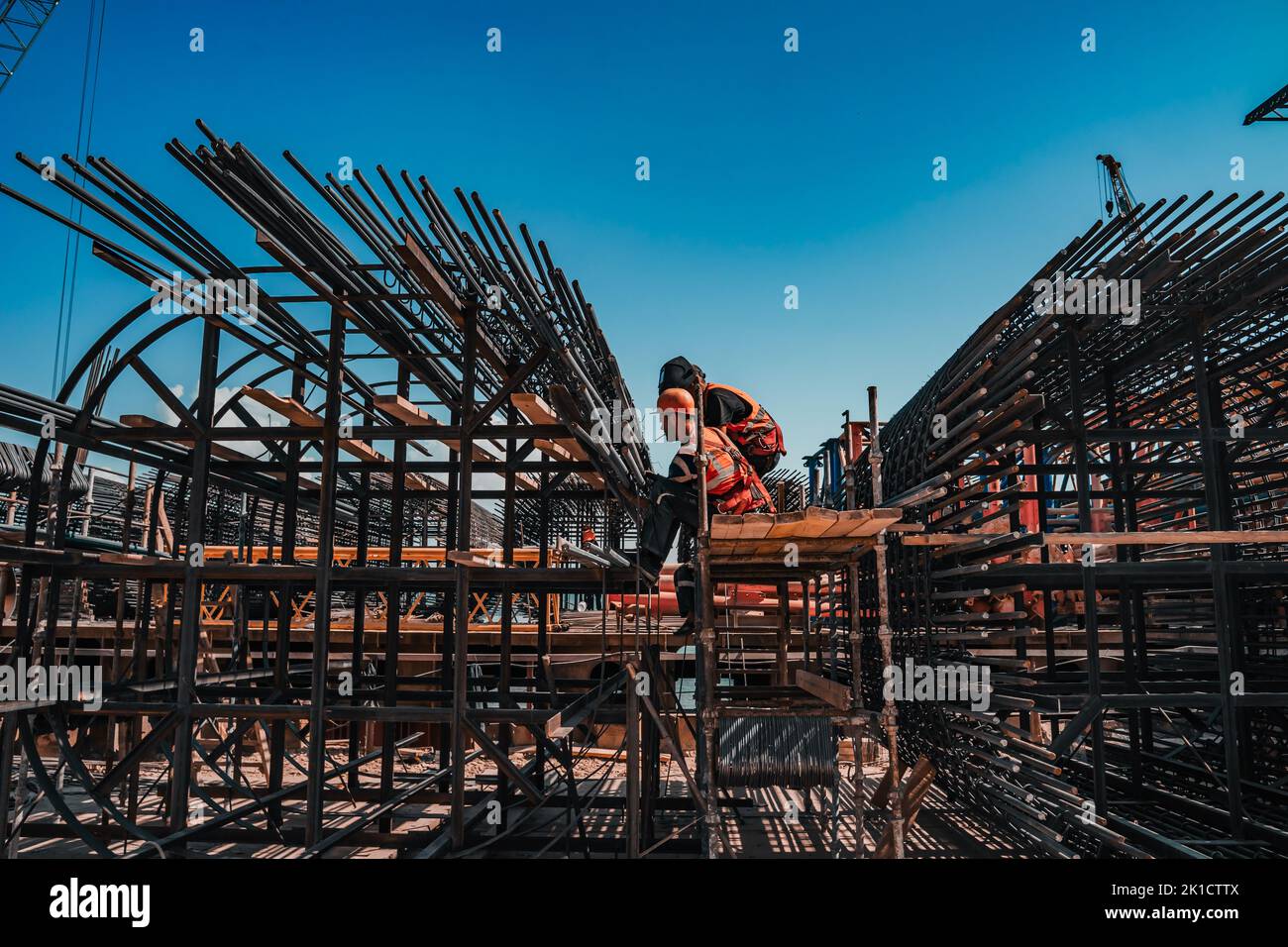 Tatarstan, Russia. August 26, 2022. Rebar to build a bridge column ...