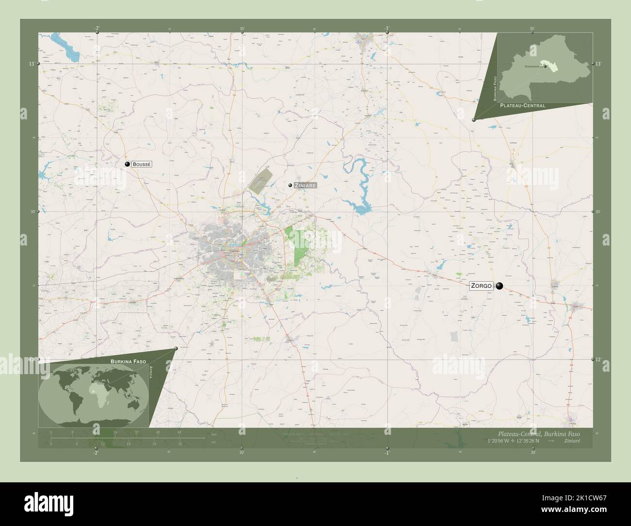 Plateau-Central, region of Burkina Faso. Open Street Map. Locations and ...