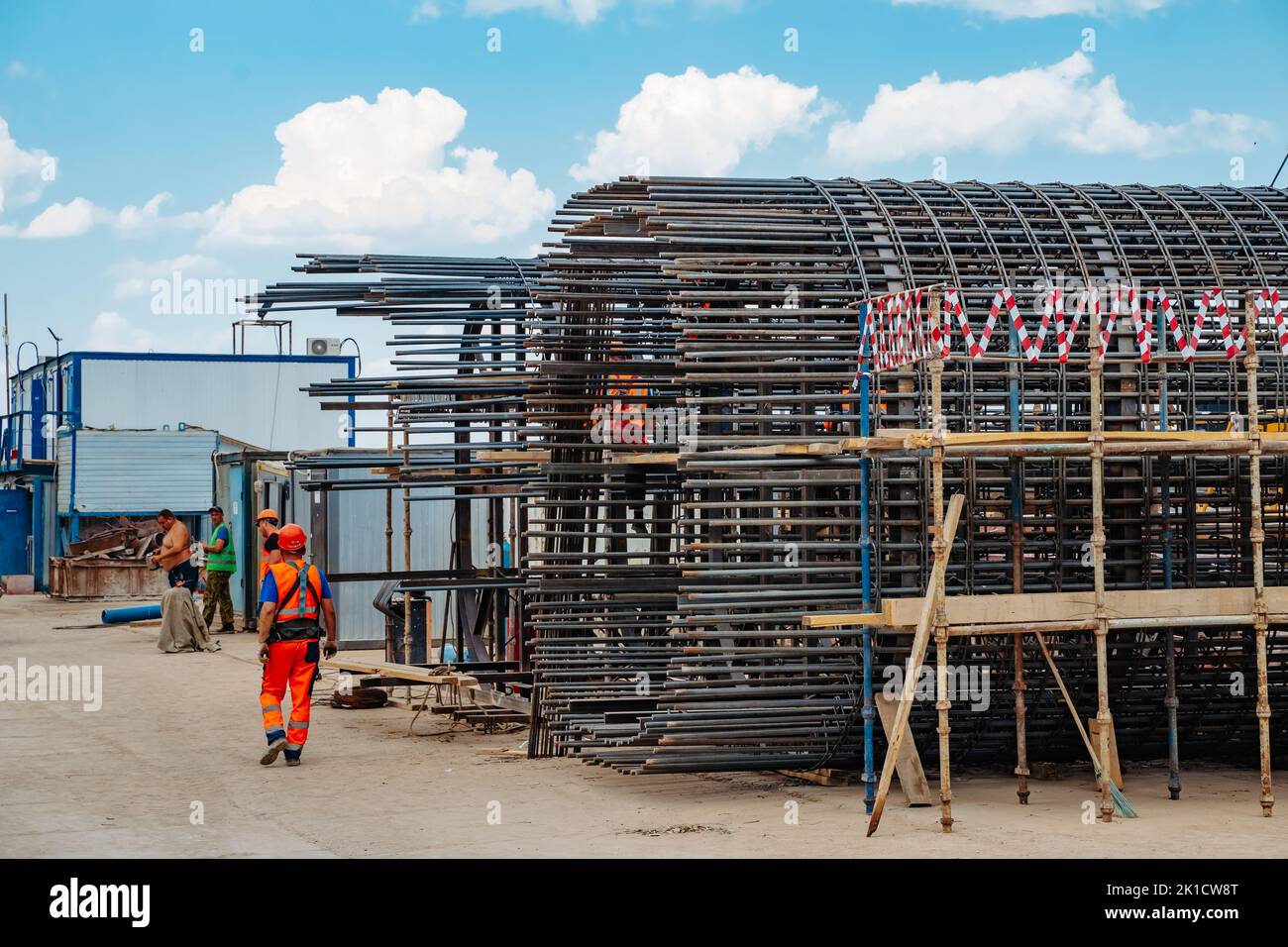 Tatarstan, Russia. August 26, 2022. Rebar to build a bridge column ...