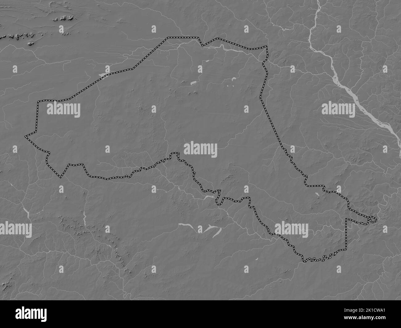 Sahel, region of Burkina Faso. Bilevel elevation map with lakes and ...