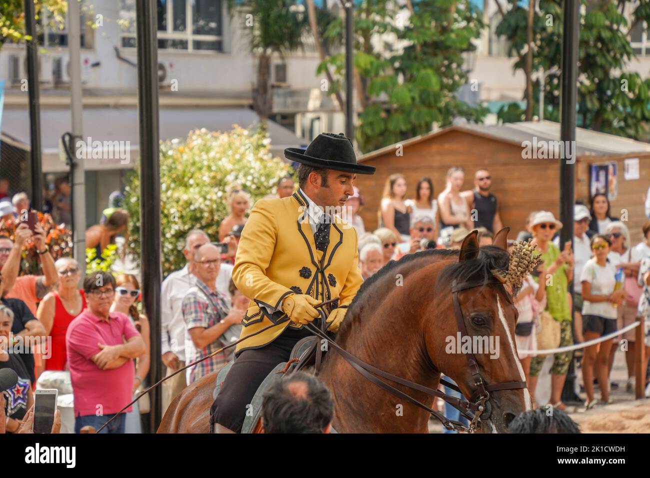 Man performing Spanish dressage horse riding show, during annual Horse ...