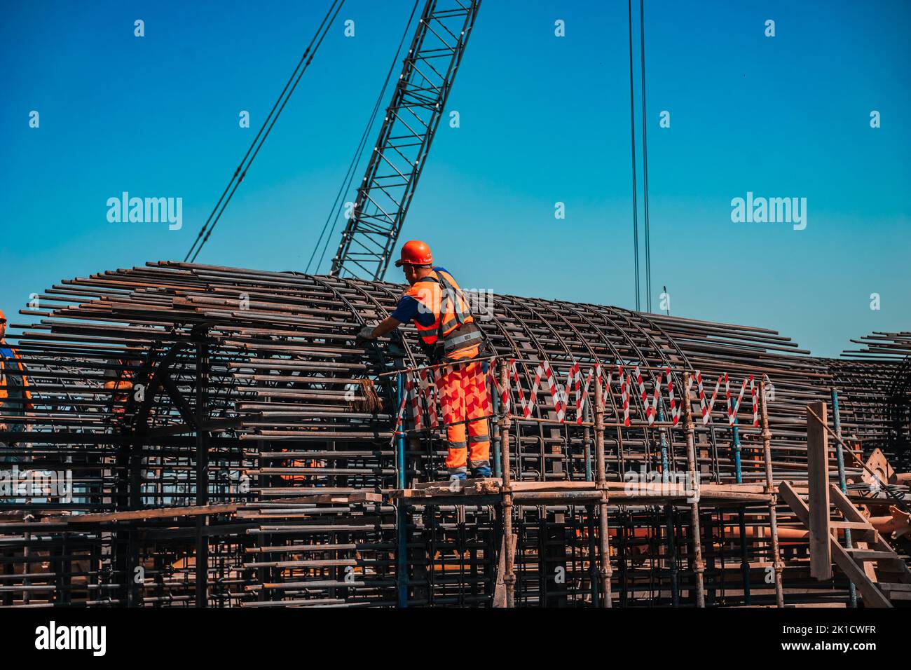 Tatarstan, Russia. August 26, 2022. Rebar to build a bridge column ...