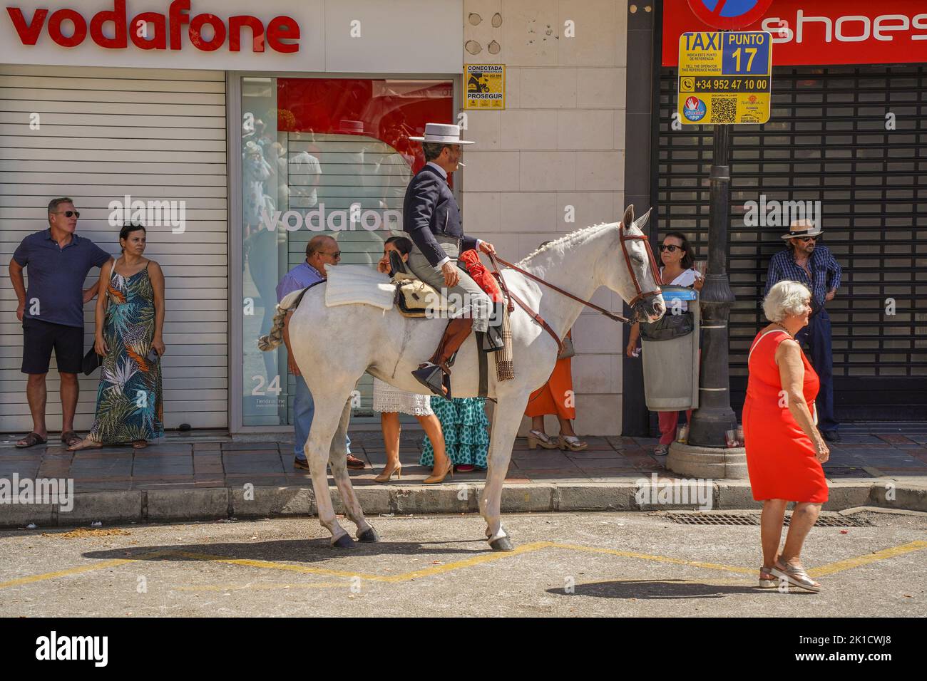 Spanish Man in traditional outfit on horse, during annual Horse day ...