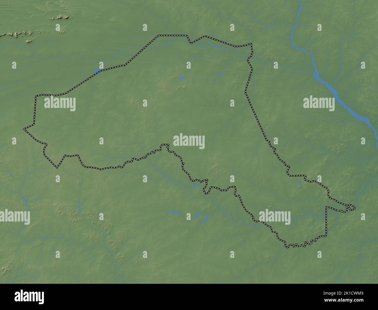 Sahel, region of Burkina Faso. Colored elevation map with lakes and ...