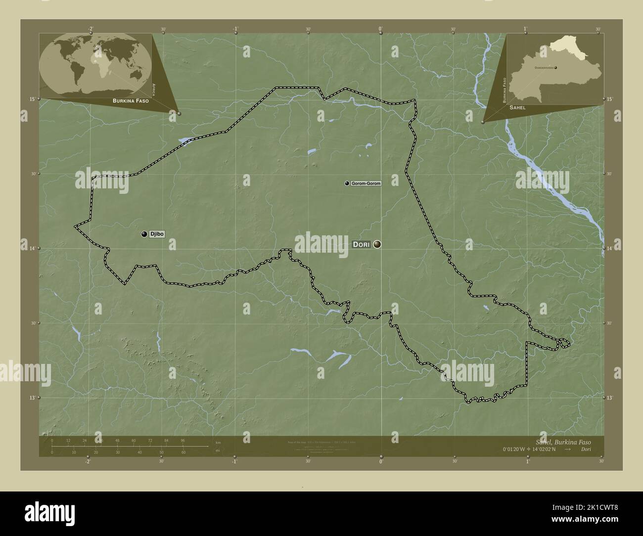 Sahel, region of Burkina Faso. Elevation map colored in wiki style with ...