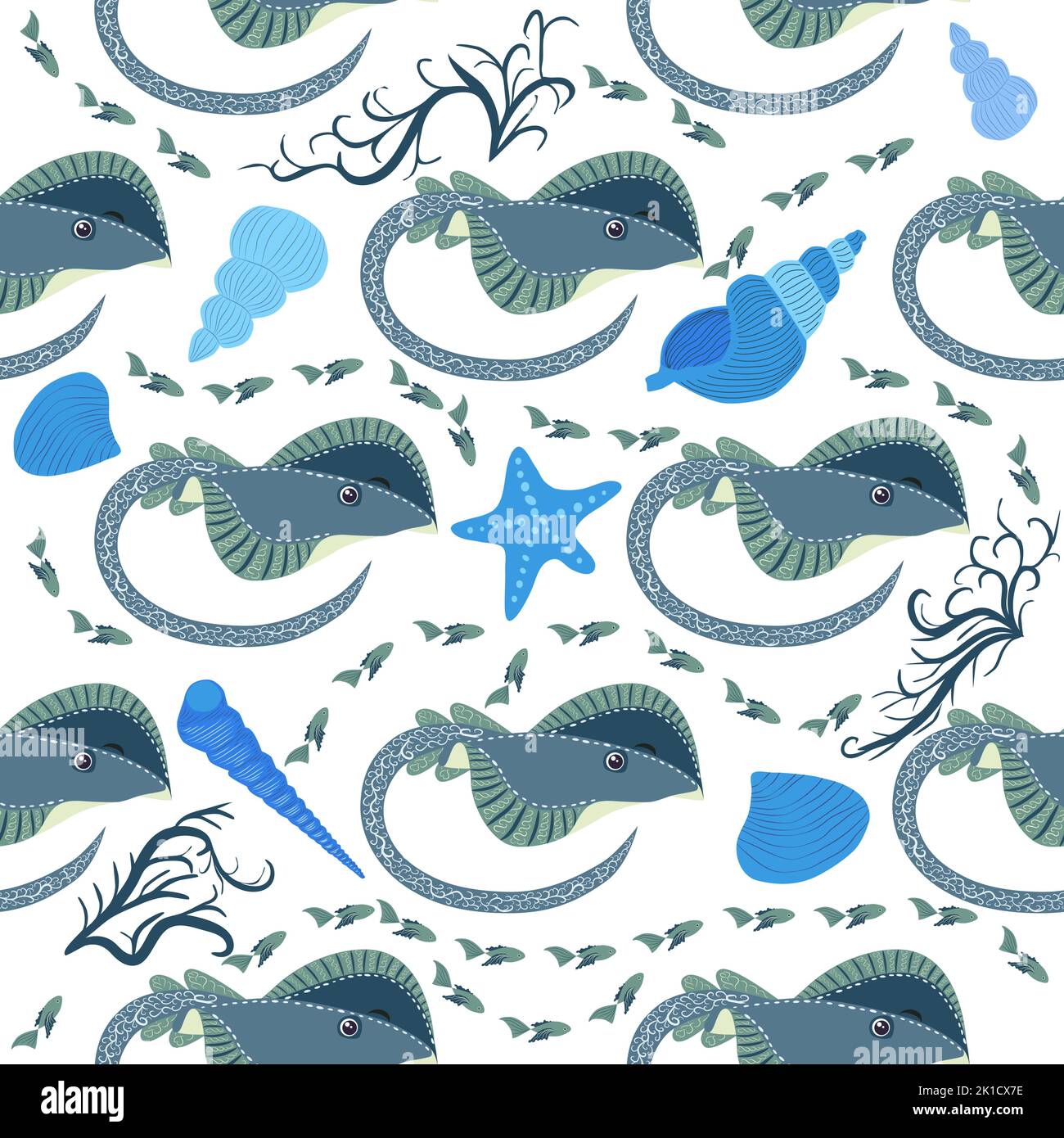 Stingray, Batomorphi sea life, fish, animals bright seamless pattern ...