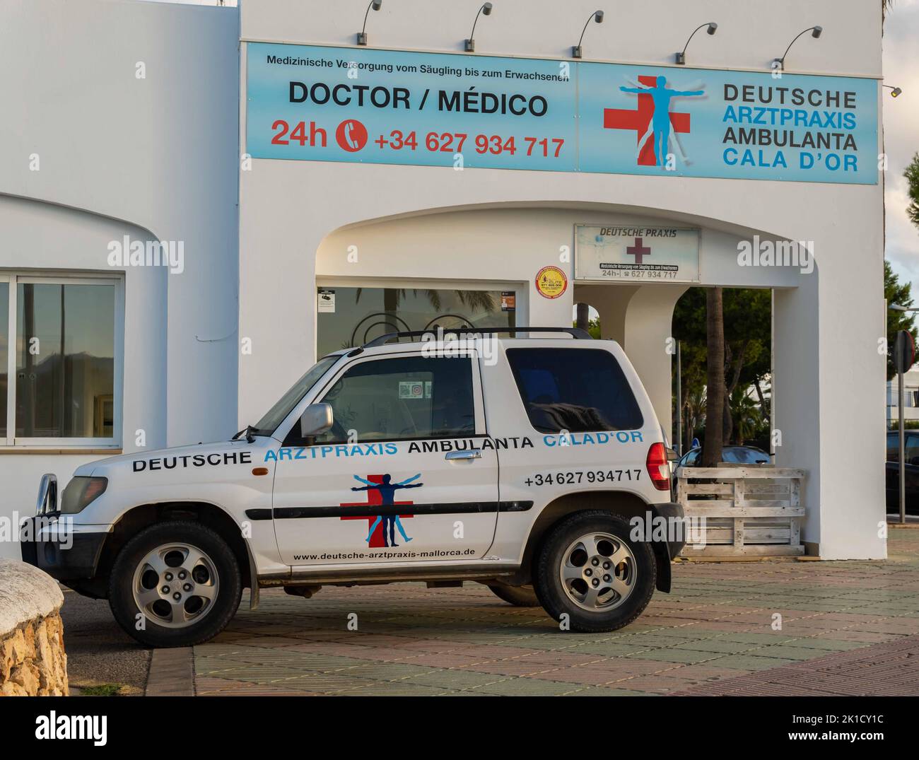 Cala d'Or, Spain; september 10 2022: Private medical center with parked ...