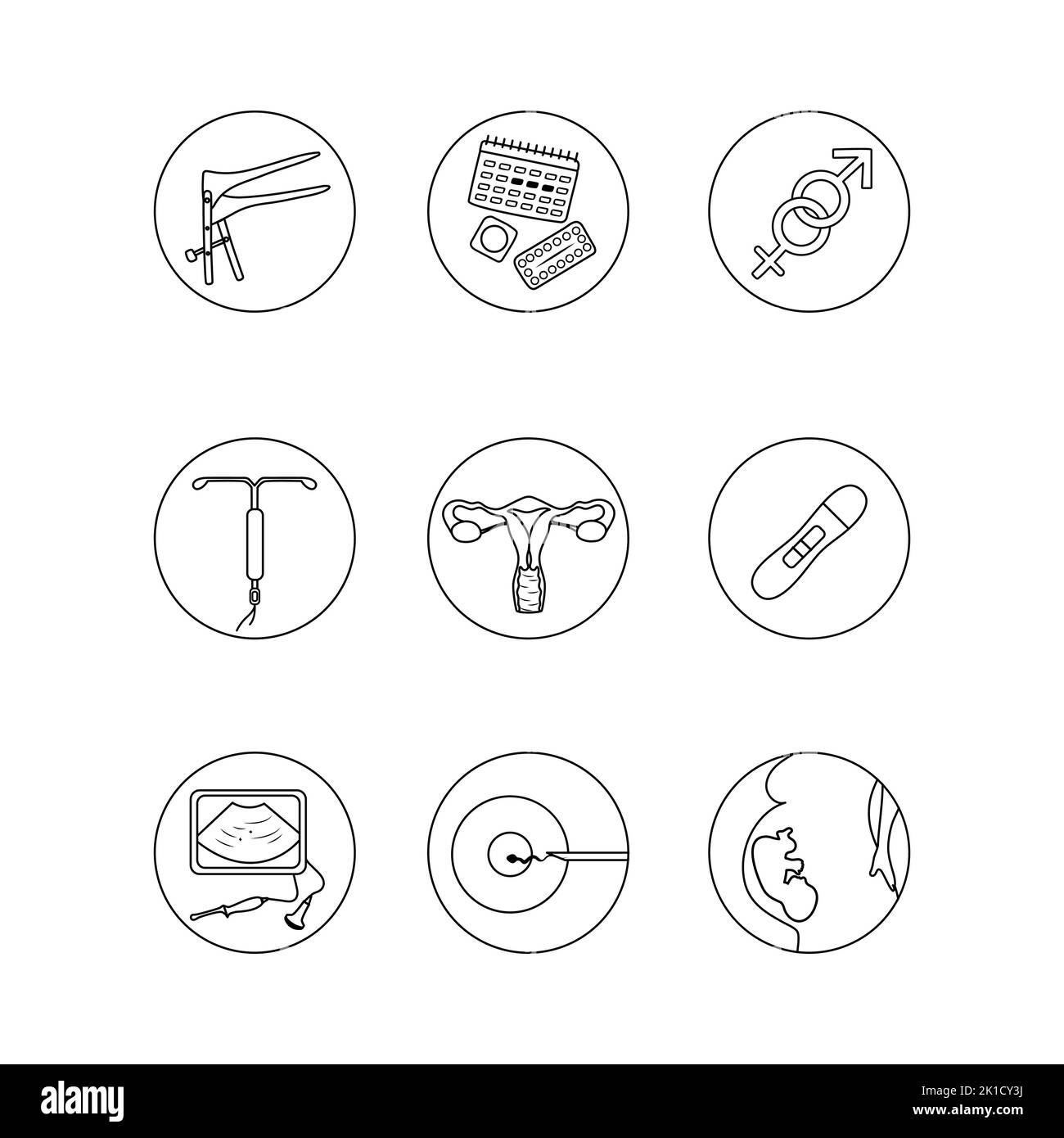 Pregnancy Insemination Contraception Concept Woman Fertility Icon Set Obstetrics Signs