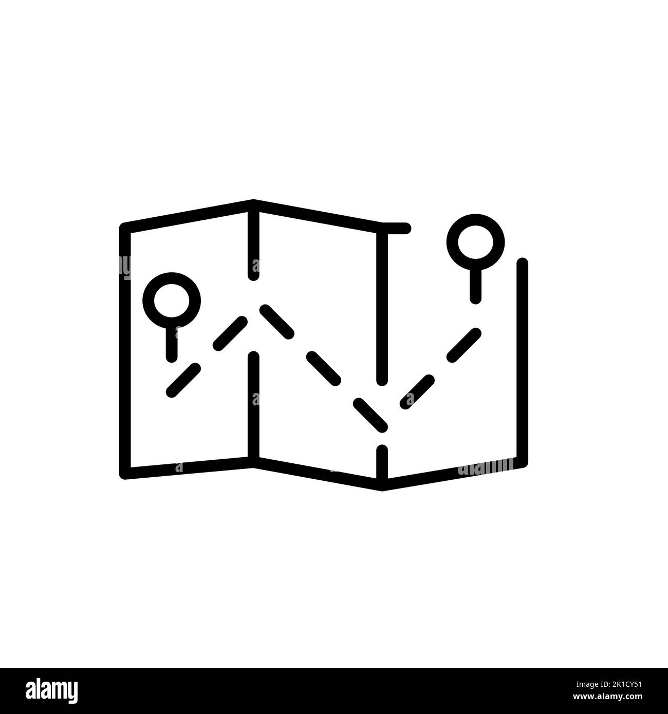 Navigator showing path between two pinpoints on a folded map. Pixel perfect, editable stroke ...