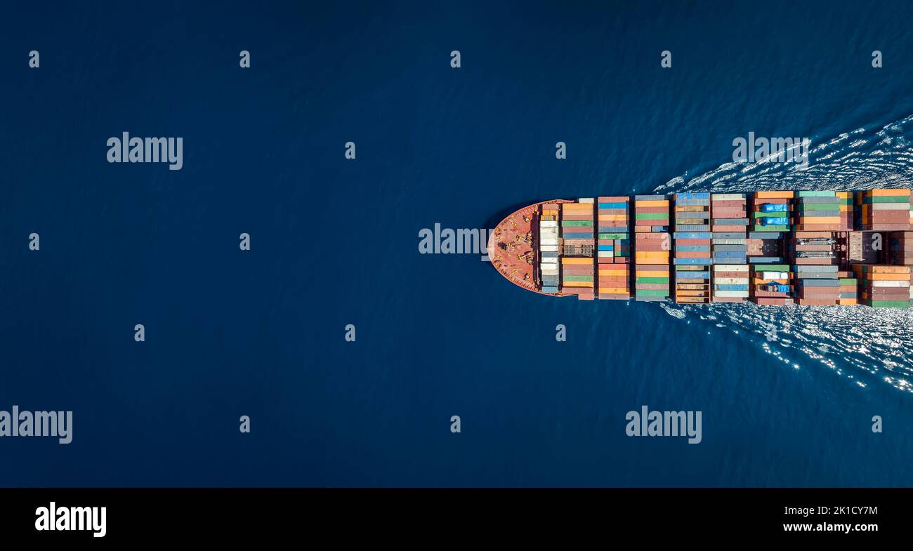 Aerial top down view of a large container cargo ship Stock Photo - Alamy