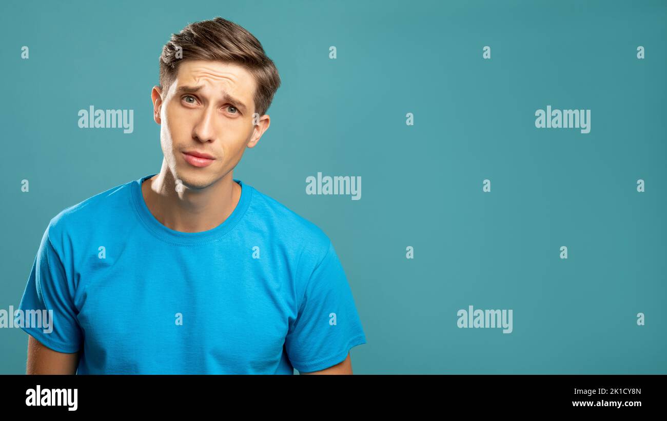 Confused male portrait. Puzzled face. Misunderstanding emotion ...
