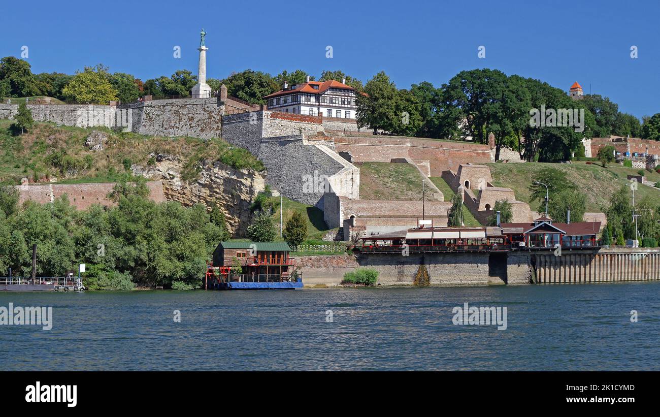 Medieval fortress with Victor monument landmark in Belgrade Serbia ...