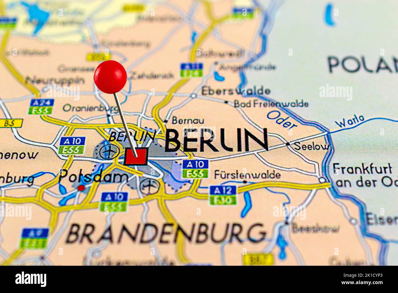 Berlin map. Close up of Berlin map with red pin. Map with red pin point ...