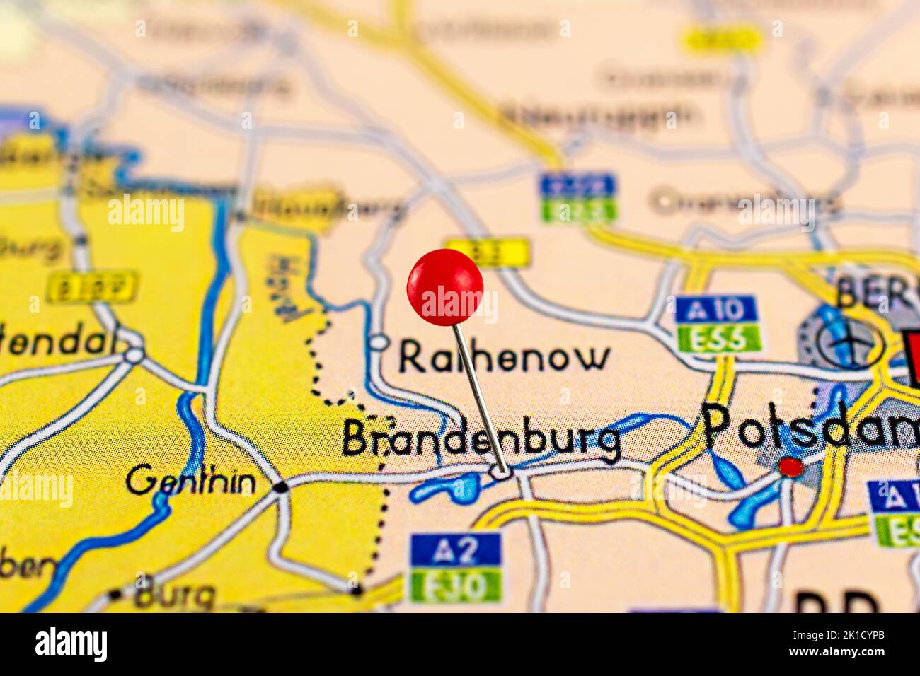 Brandenburg map. Close up of Brandenburg map with red pin. Map with red ...