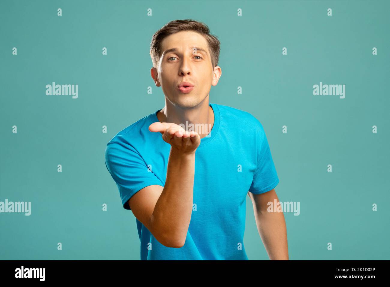 Blowing kiss. Sending love. Romantic emotion. Affection feelings. Happy ...