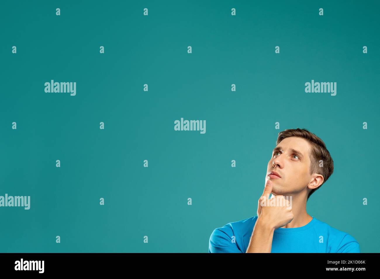 Doubtful male portrait. Brainstorming information. Create idea ...