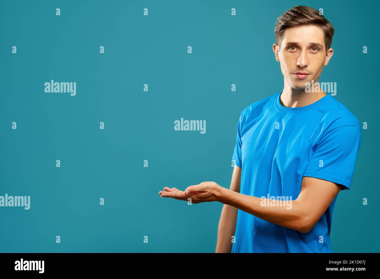 Welcome gesture. Information banner. Presenting product. Sales manager ...