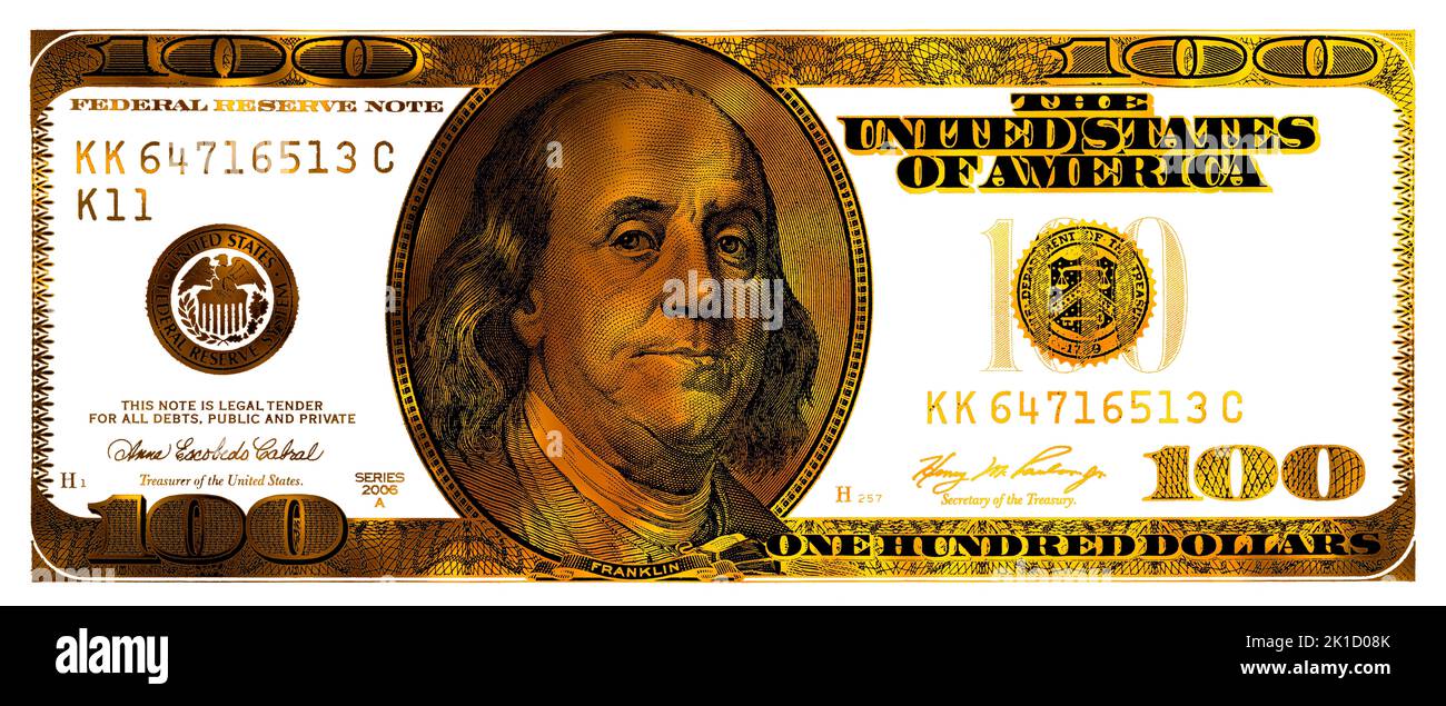 transparent golden textured 100 US dollar banknote for design purpose ...
