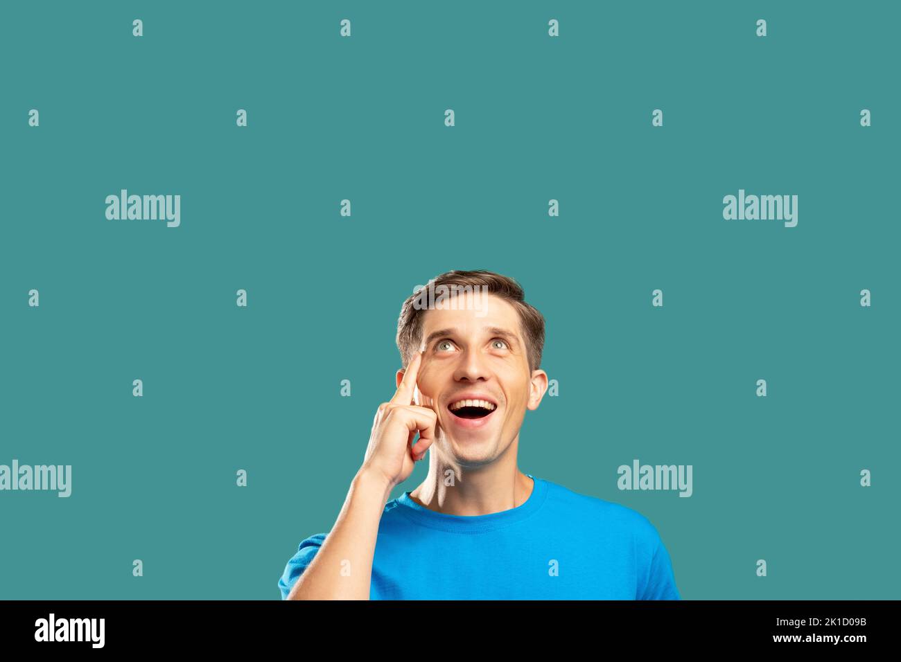 Inspired man. Find decision. Brainstorming information. Create plans ...