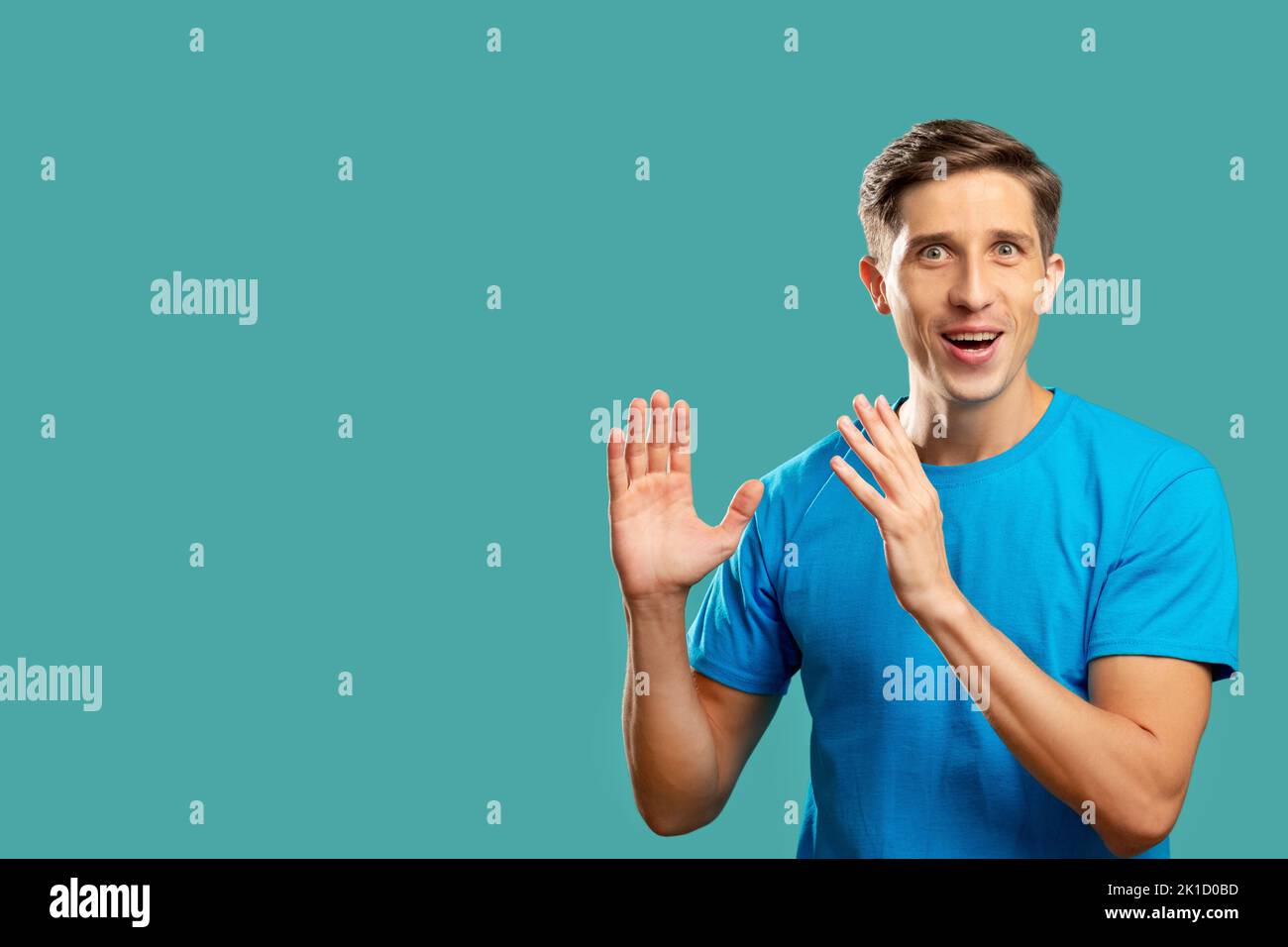 Surprised male portrait. Wow emotion. Unbelievable information ...