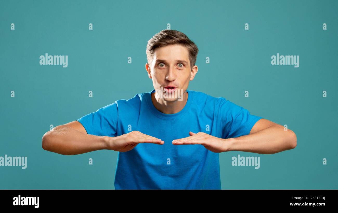 Excited male portrait. Wow emotion. Actor skills. High level. Invisible ...