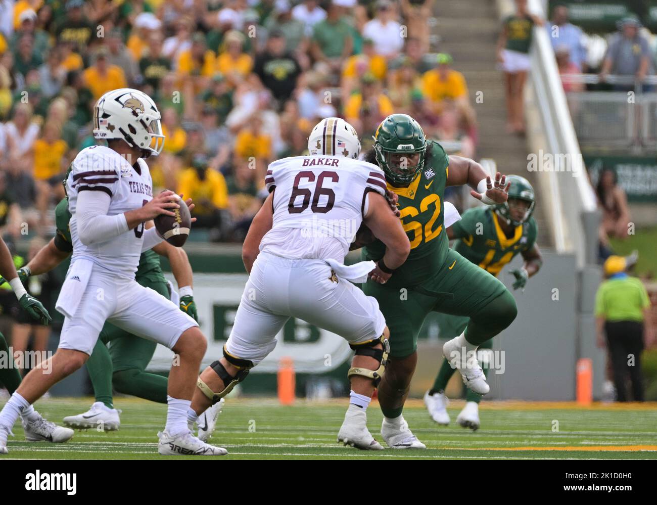 Waco, Texas, USA. 17th Sep, 2022. Texas State Bobcats offensive lineman Russell Baker (66 ...