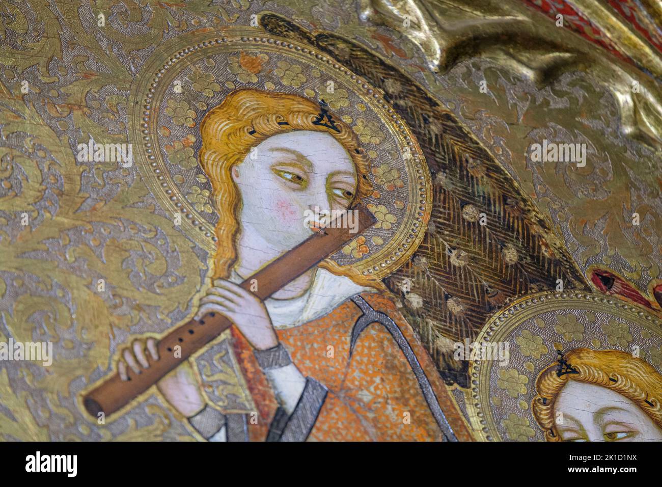 angel with medieval transverse flute, Mother of God of humility with ...