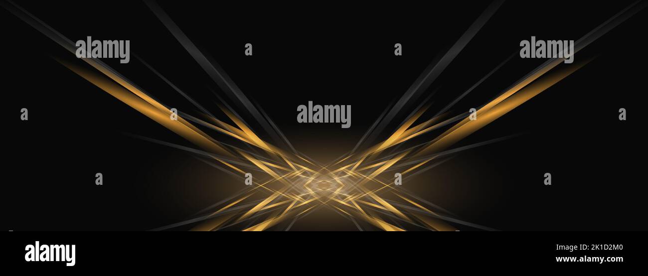 Abstract futuristic black and yellow wings on black wide background ...