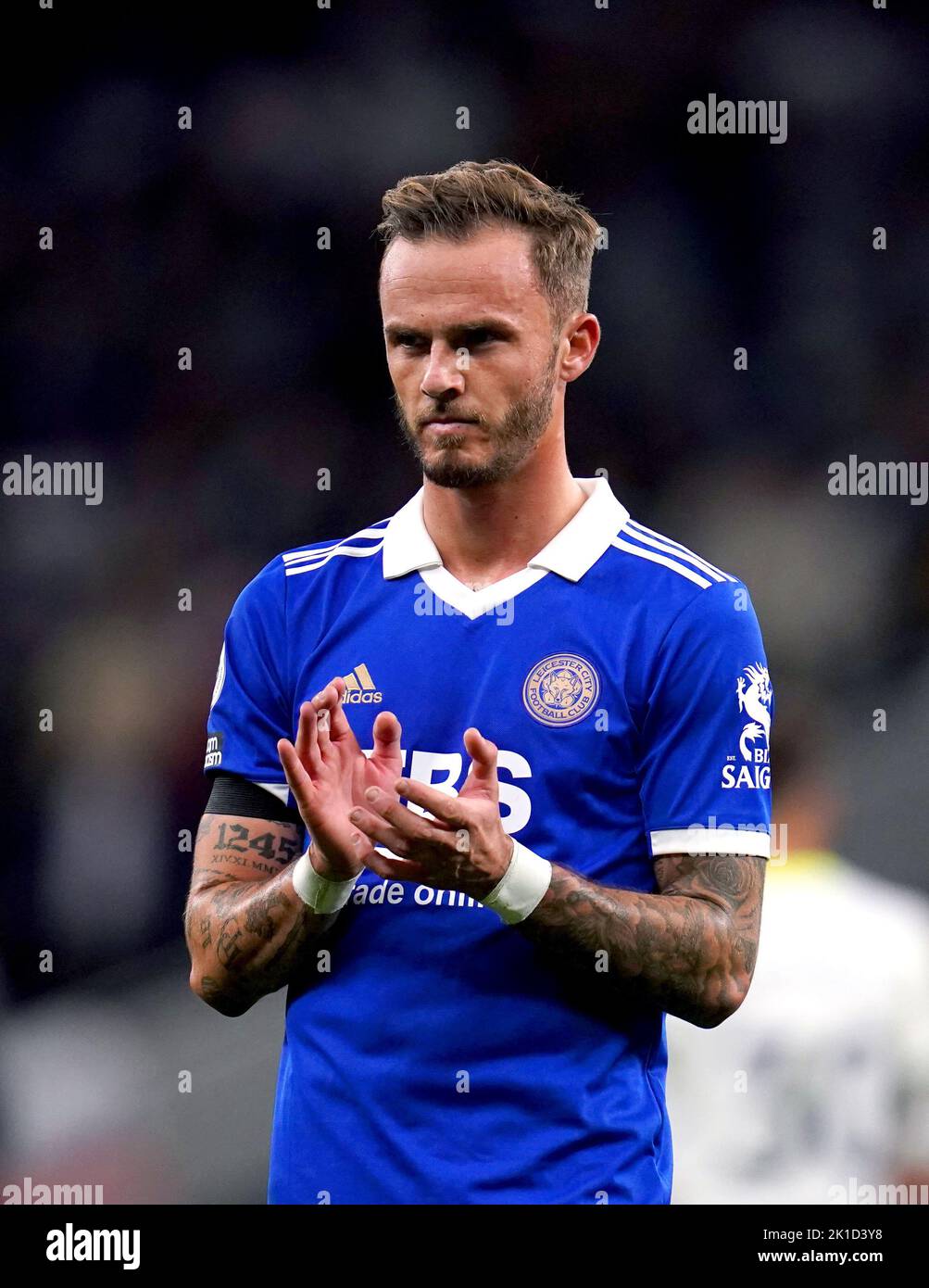 Leicester City's James Maddison applauds the fans at the end of the ...