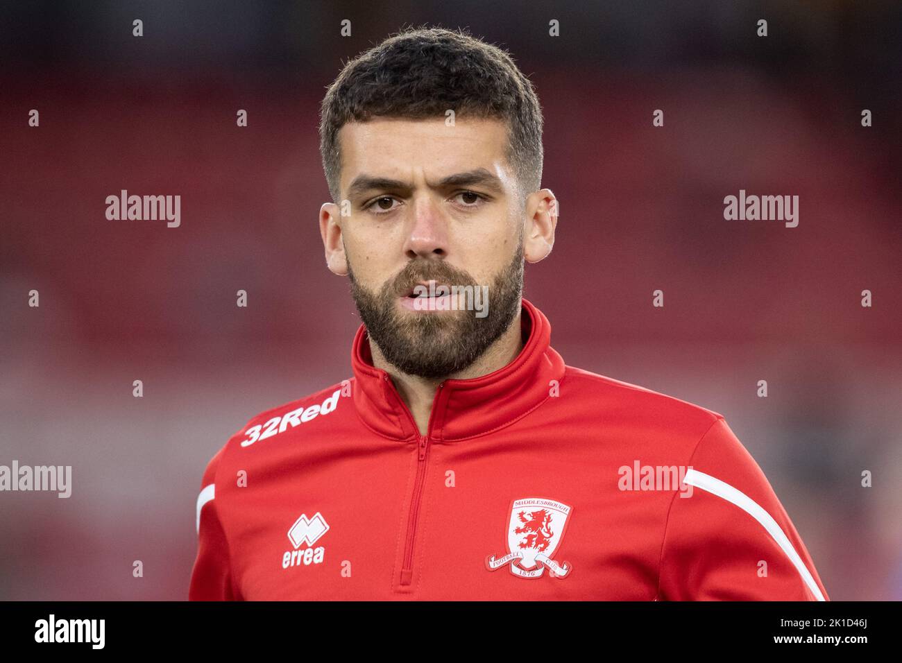 Tommy Smith #14 of Middlesbrough during the pre match warm up ahead of ...