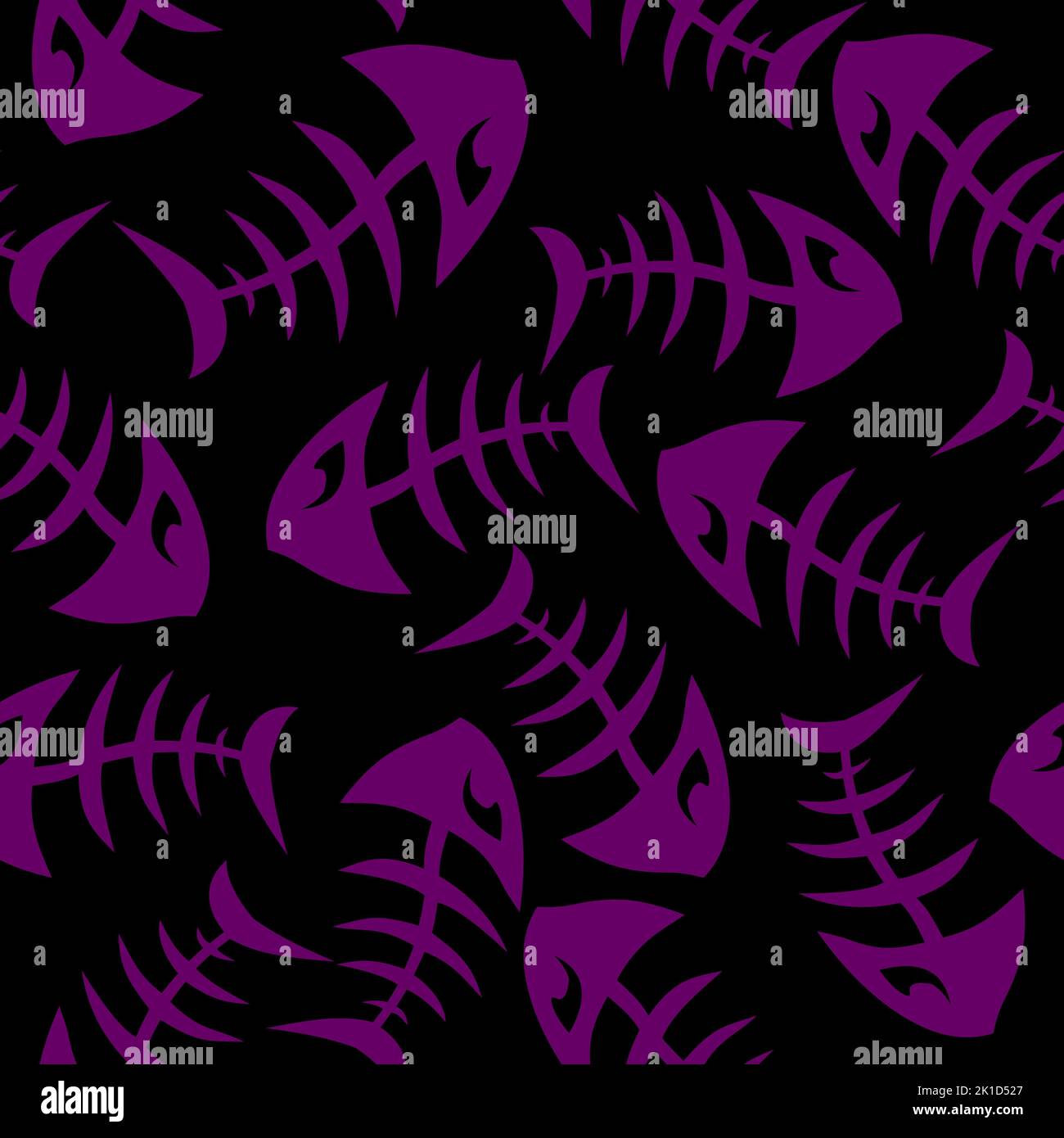 bright seamless pattern of purple graphic fish skeletons on a black ...