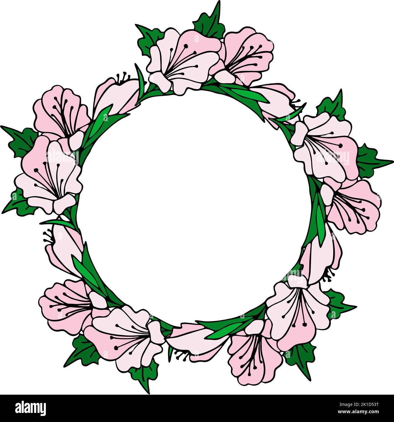 floral frame of large pink flower buds on a white background, border ...