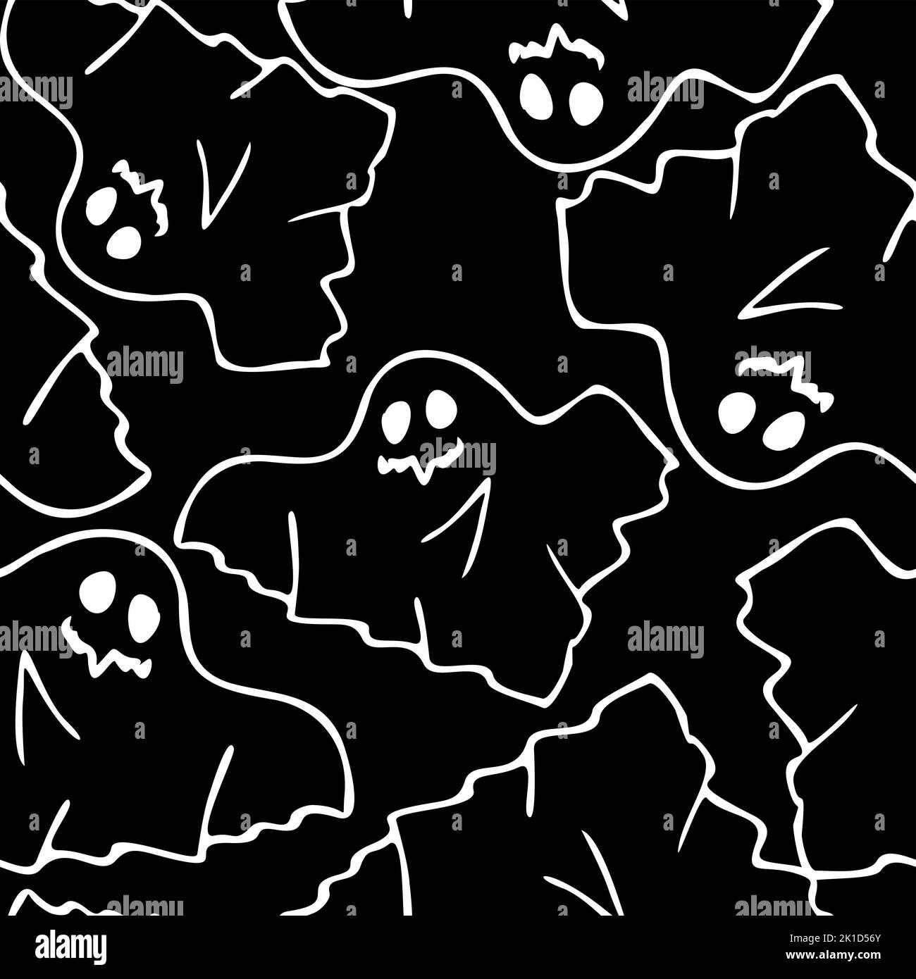 seamless contour pattern of graphic flying white ghosts on a black ...