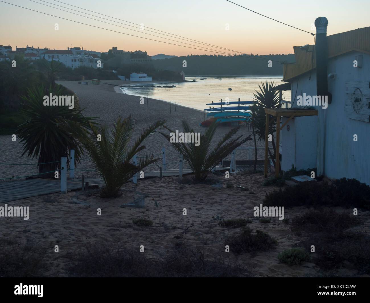 Blue hour sunrise view of Praia da Franquia sand beach at Vila Nova de ...