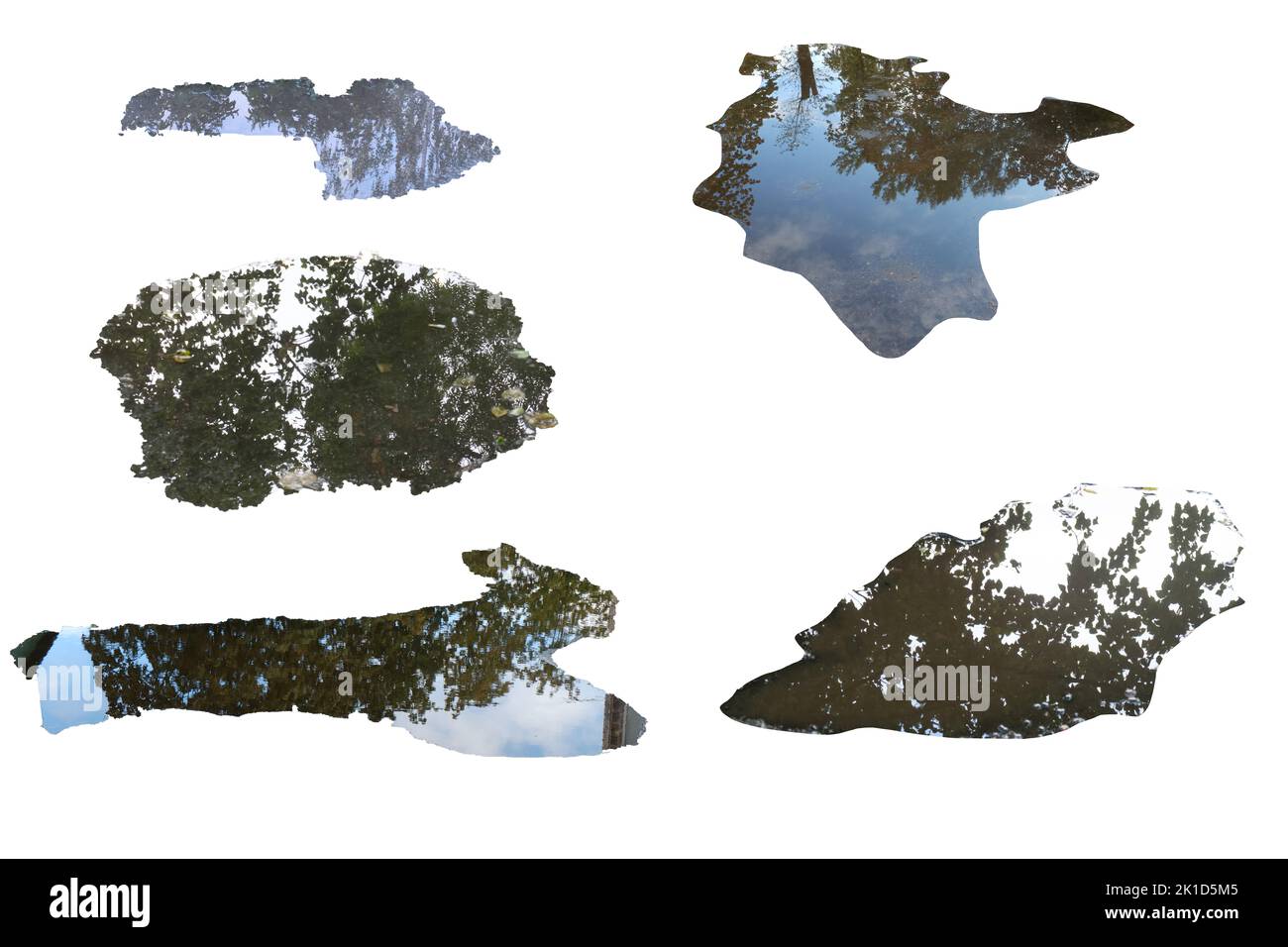 puddles with reflections isolated on white background Stock Photo - Alamy