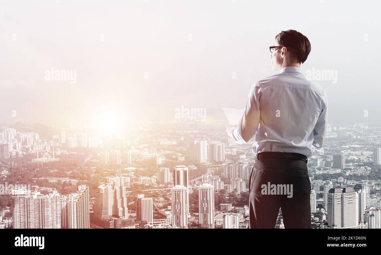 Concept of business success and control with confident boss against ...