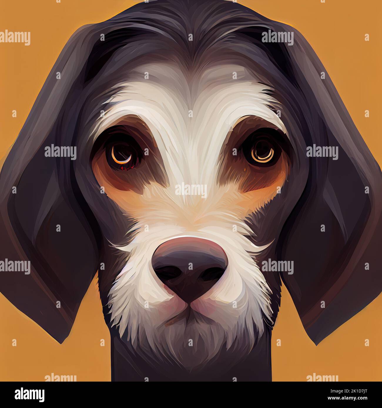 Close-up digital portrait of dog. Digital illustration based on render ...